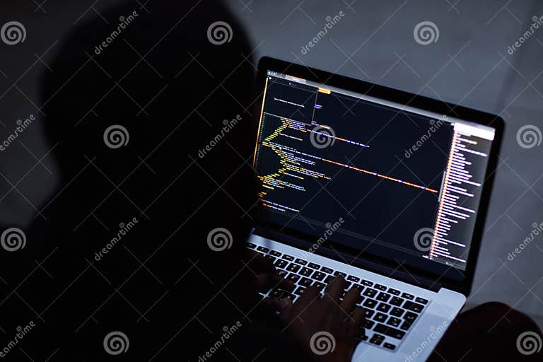 Hacker, Code and Cyber Security with Person and Laptop Screen for ...