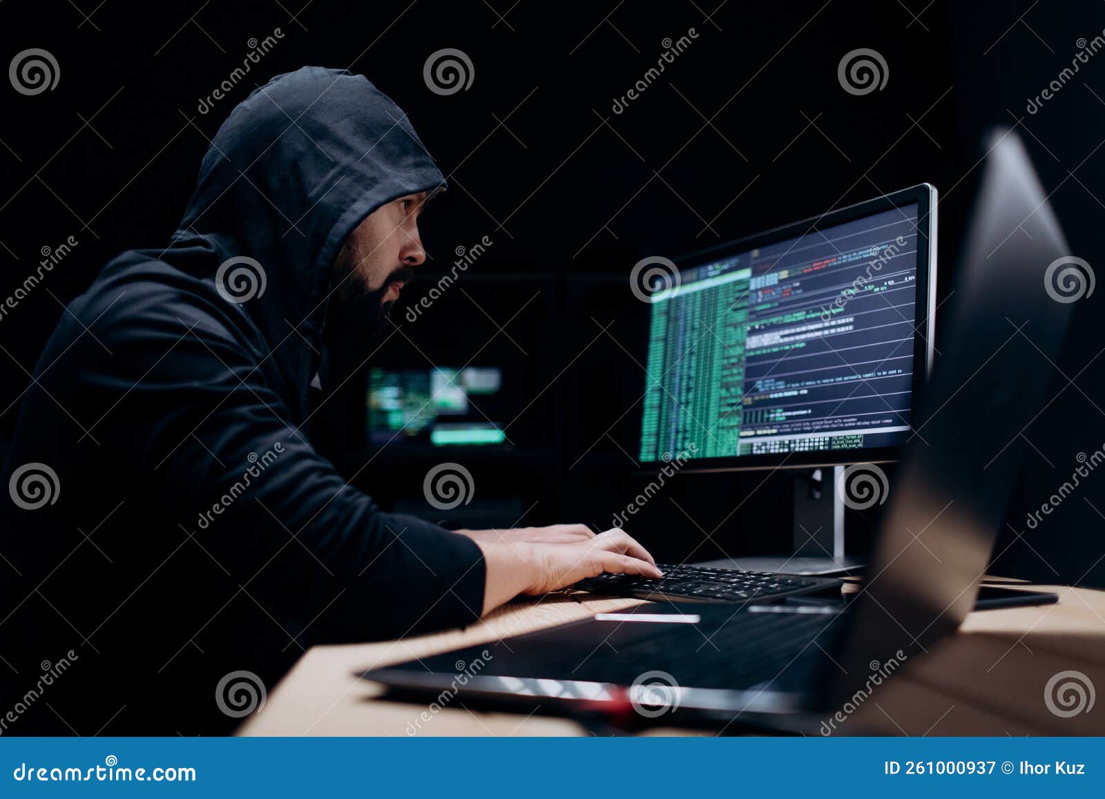 Hacker coding on computers stock image. Image of technology - 261000937