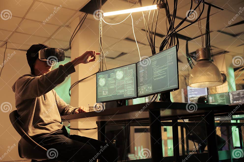 Hacker Coding Malware in Vr, Cracking Password in Metaverse Stock Photo ...