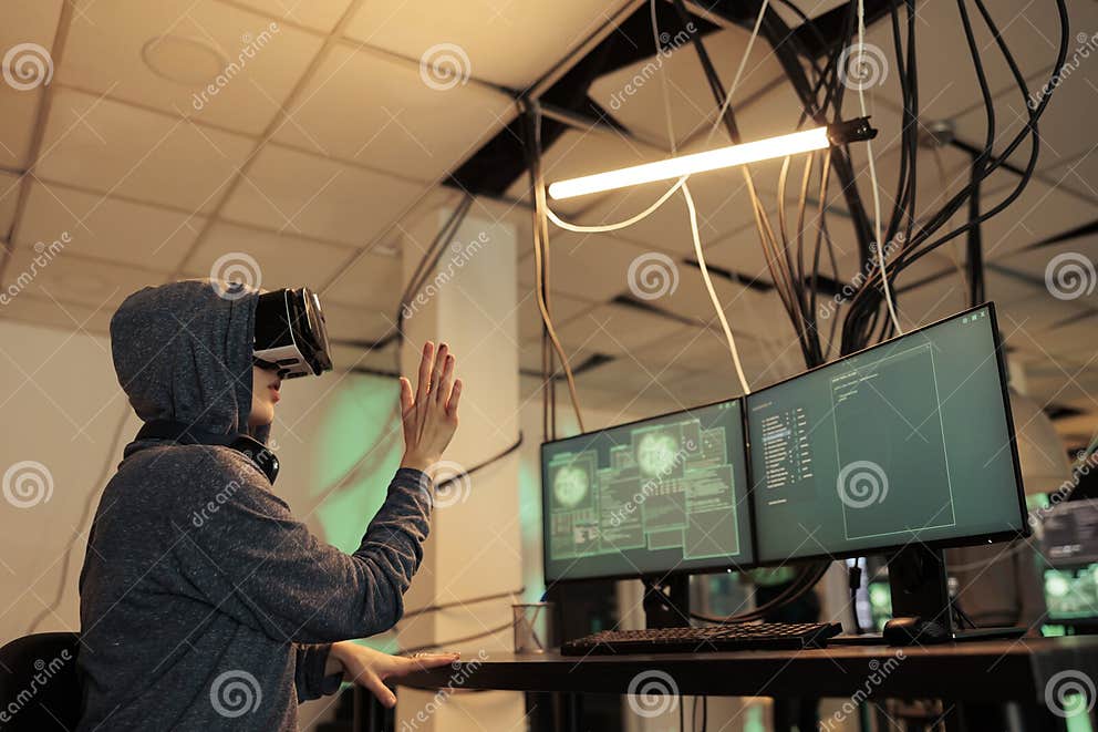 Hacker Coding Script in Vr Headset Stock Image - Image of fraud ...