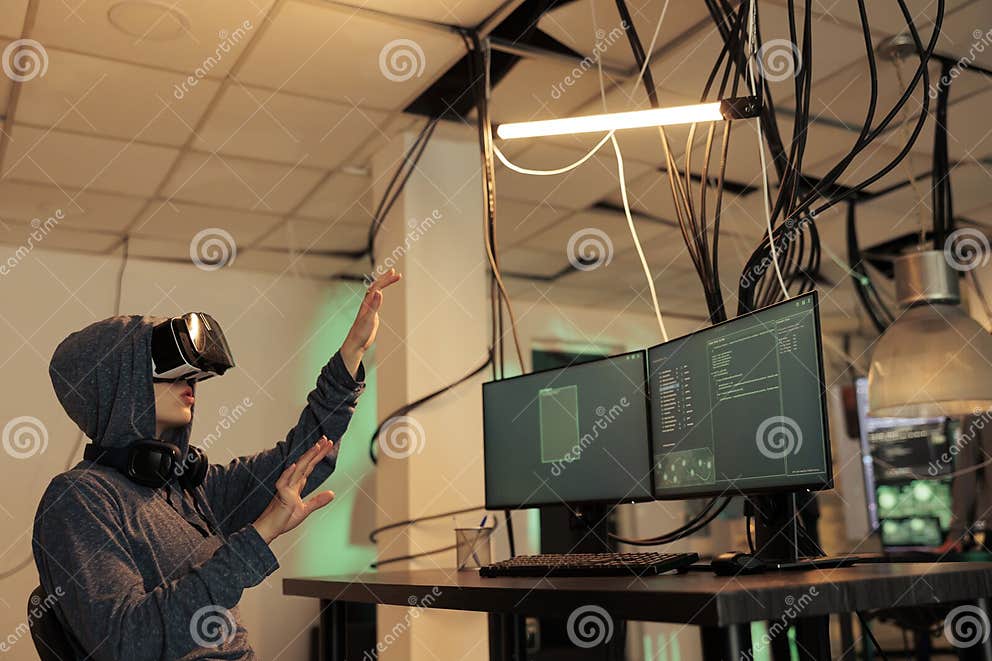 Hacker Coding Spyware In Vr Cracking Password In Metaverse Stock Image Image Of Attack