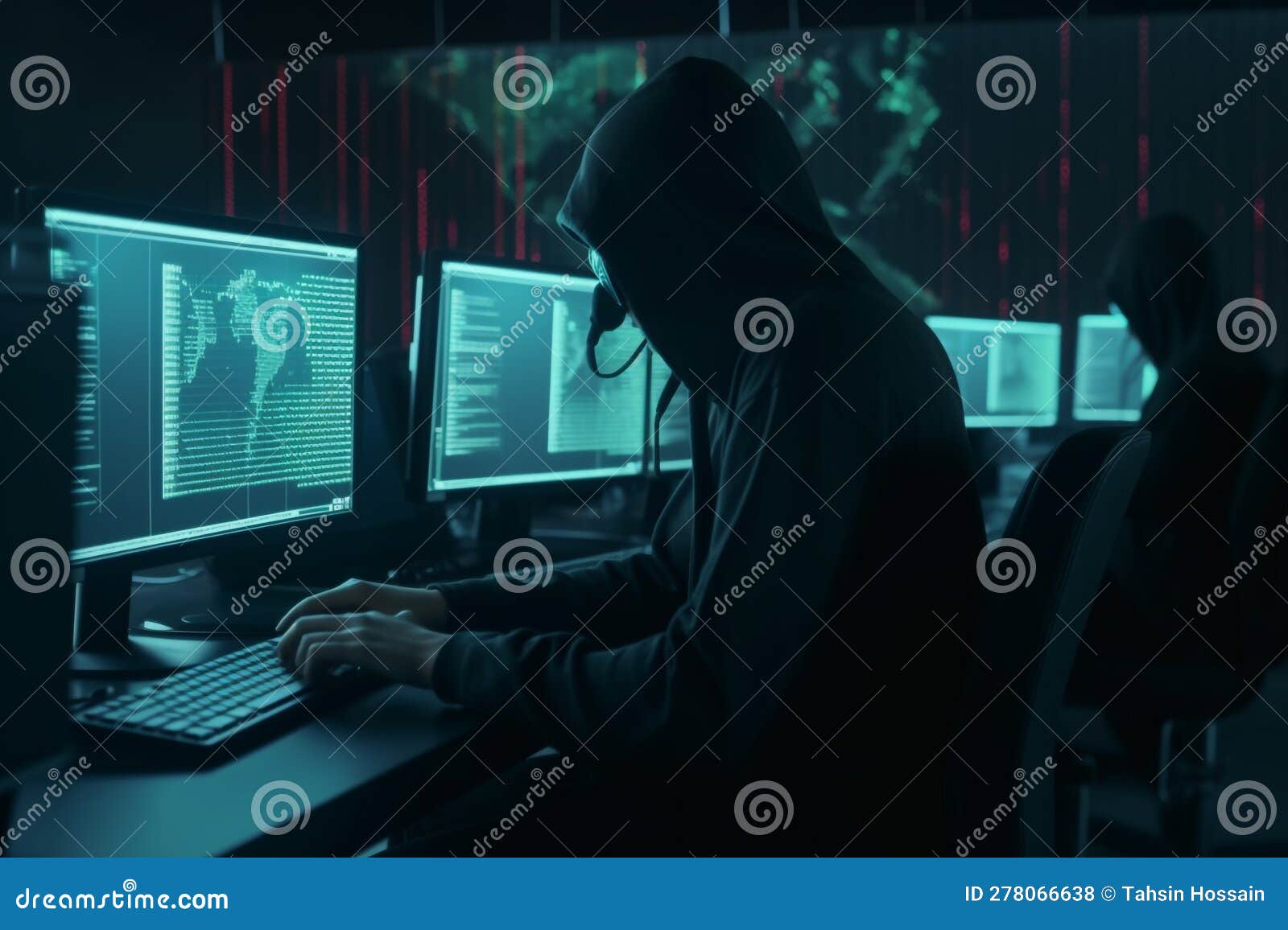 Hacker Coding Virus Ransomware Using Laptops and Computers. Cyber ...