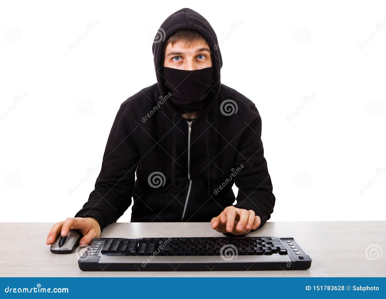 Hacker com um teclado foto de stock. Imagem de isolado - 151783628