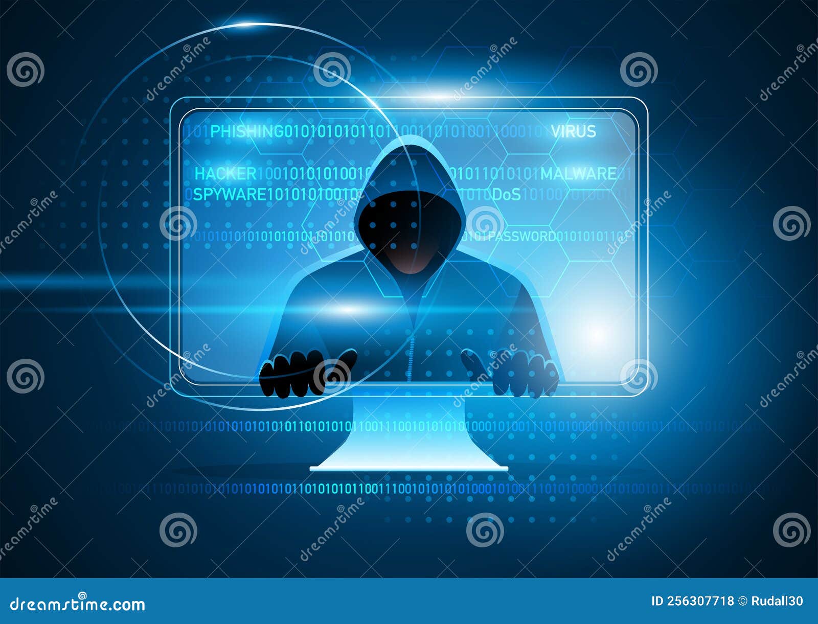 Hacker Comes Out of a Computer Screen Stock Vector - Illustration of ...