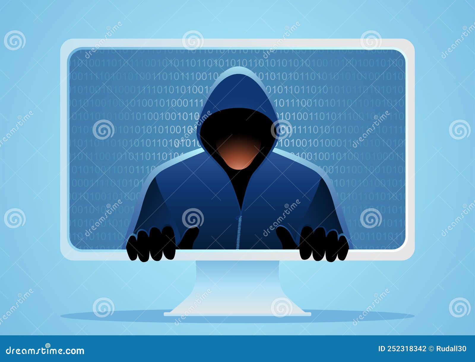 Hacker Comes Out of a Computer Screen Stock Vector - Illustration of ...