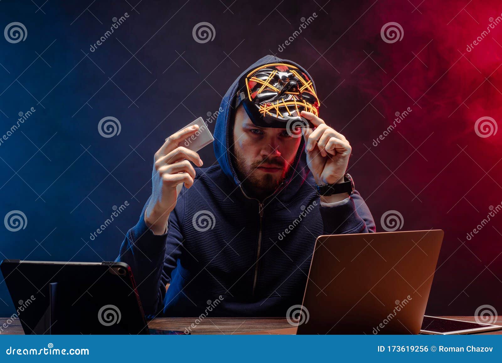 Young Bearded Hacker Man Look at Camera Stock Photo - Image of criminal ...