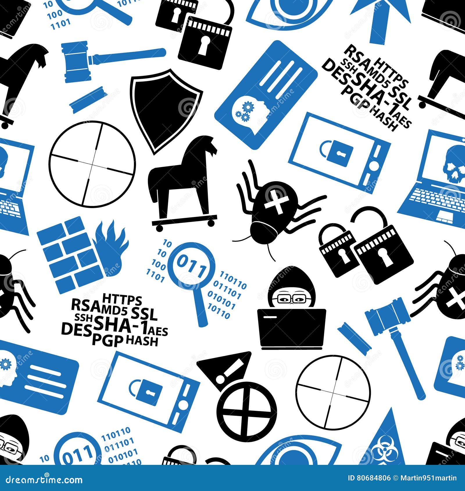 Hacker And Computer Security Theme Icons Seamless Pattern Eps10 Stock