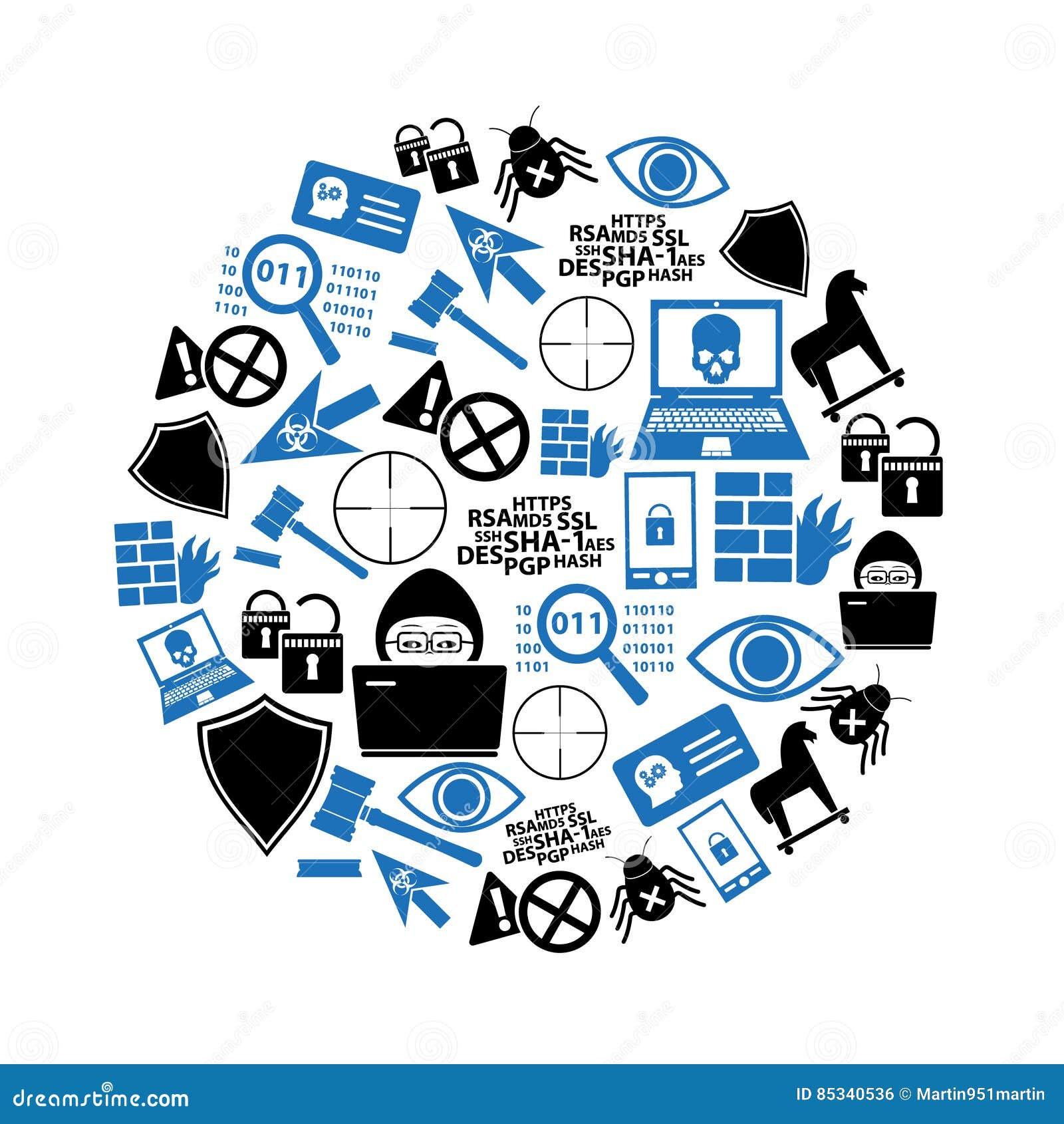 Hacker and Computer Security Theme Icons Set in Circle Eps10 Stock ...