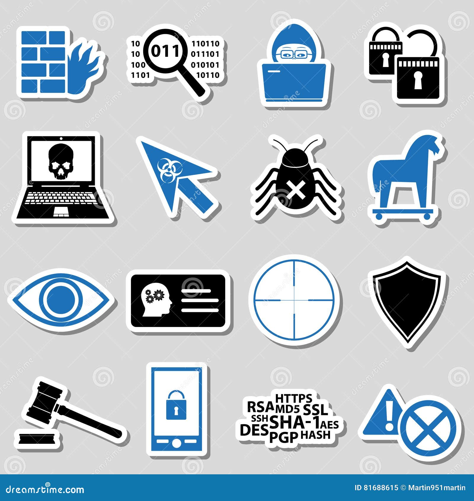 Hacker and Computer Security Theme Stickers Set Eps10 Stock Vector ...