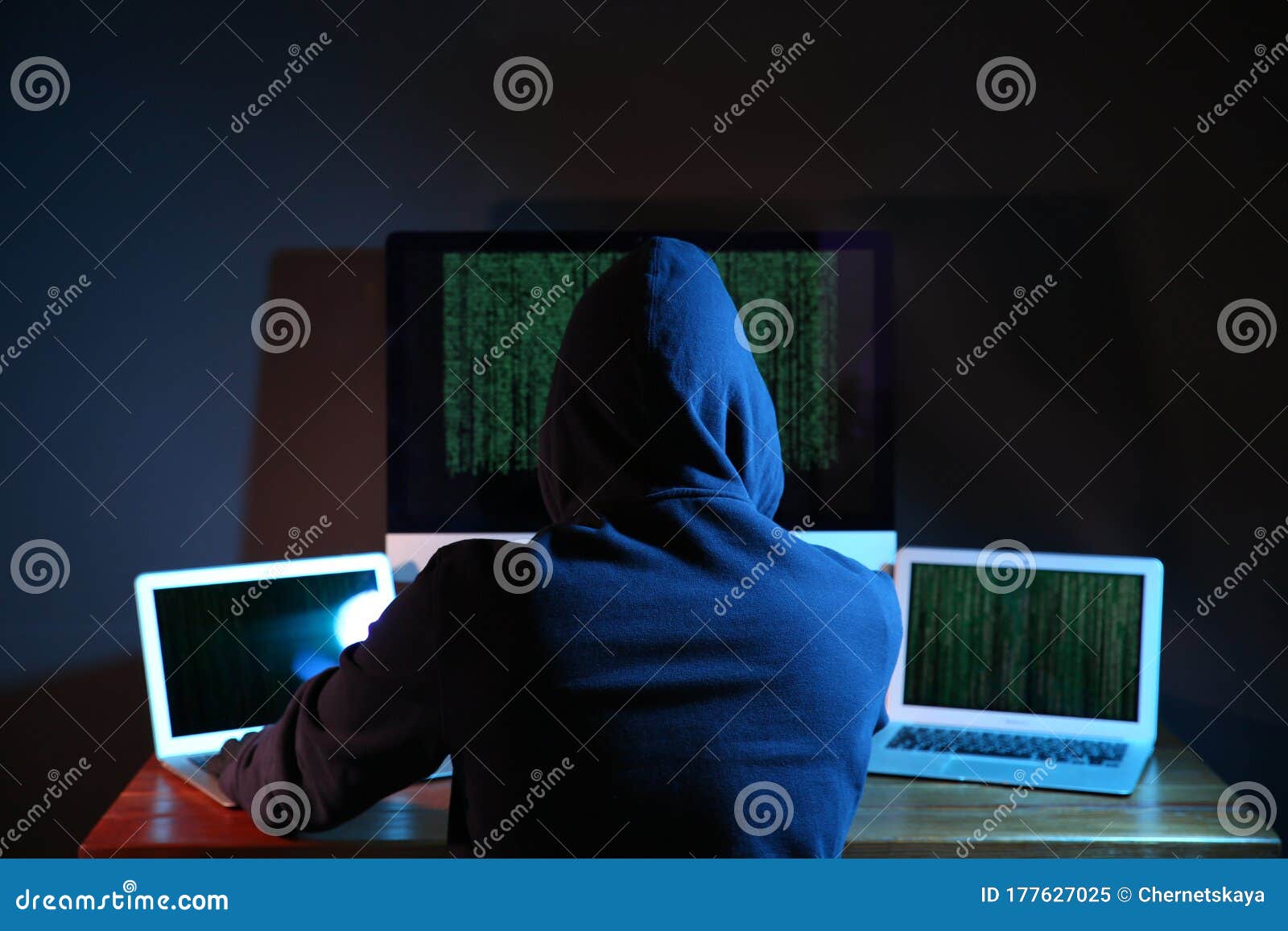 Hacker with Computers in Room. Cyber Crime Stock Image - Image of data ...