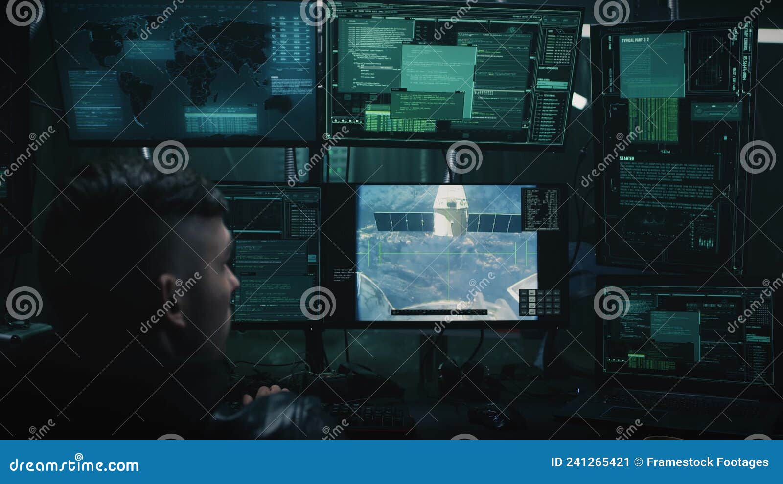 Hacker Controlling Space Module Docking Stock Video - Video of ...