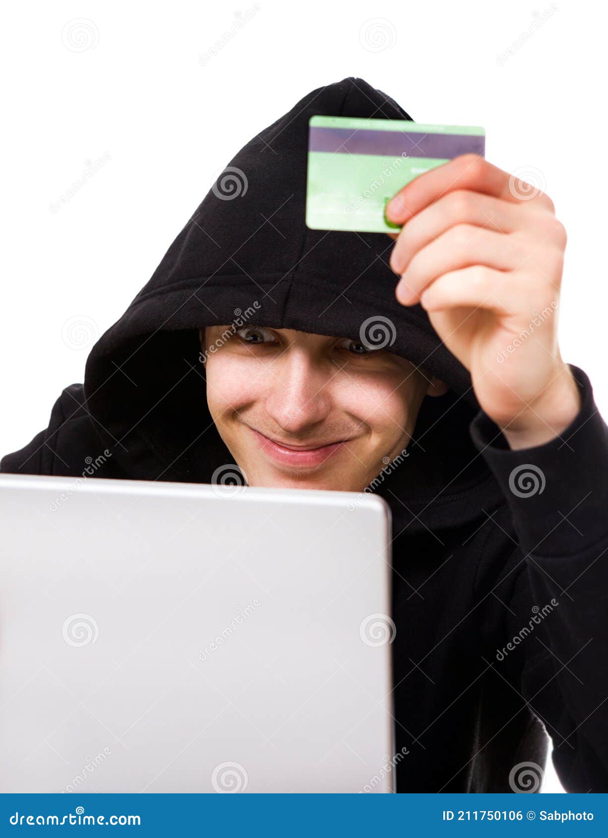 Hacker with a Credit Card stock photo. Image of hold - 211750106