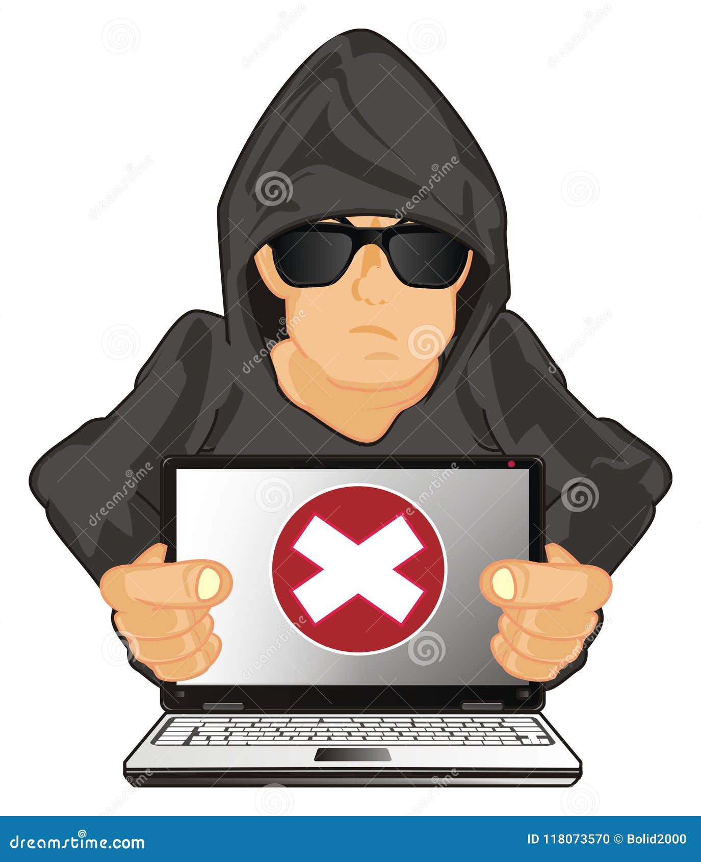 Hacker with Cross on Laptop Stock Illustration - Illustration of ...