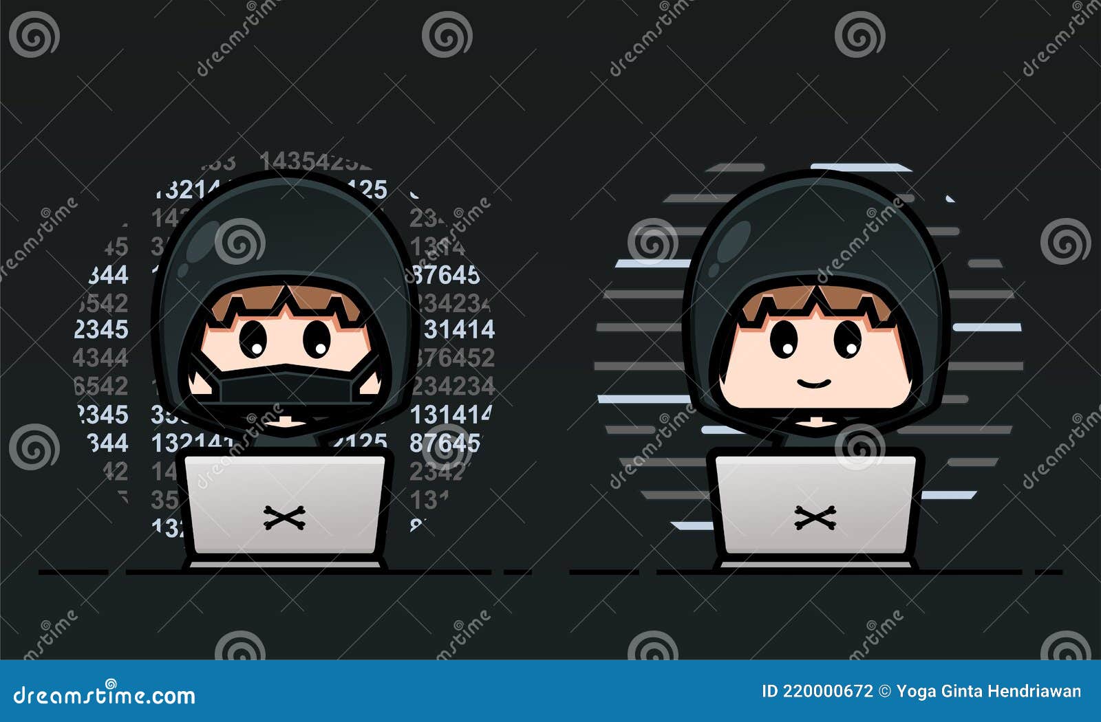 Hacker Cute Character. Cute Anonymous in Front of the Laptop Stock ...