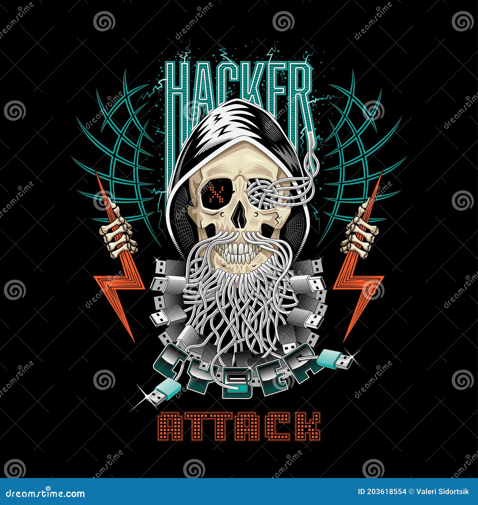 Hacker cyber attack emblem stock vector. Illustration of death - 203618554