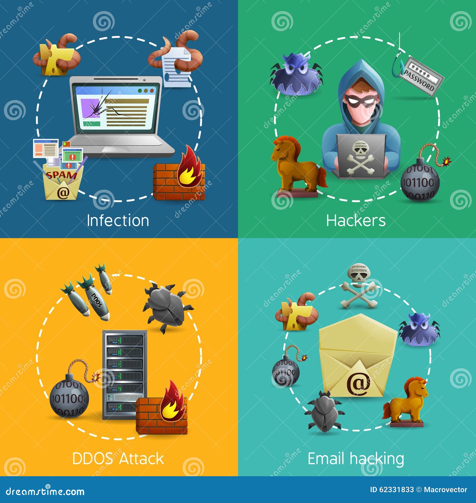 Hacker Cyber Attack Icons Concept Stock Vector - Illustration of ...