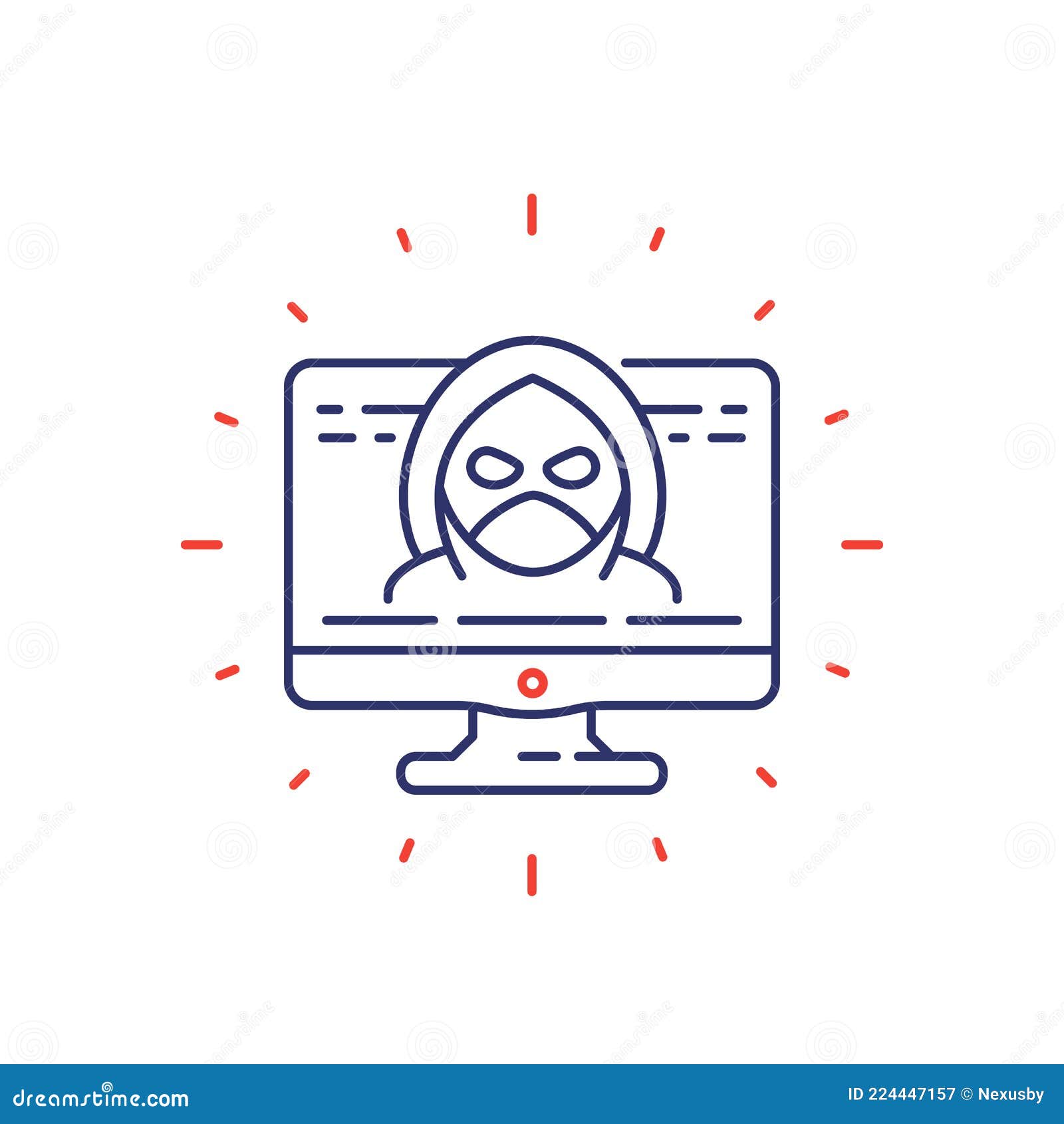 Hacker, Cyber Crime Line Icon on White Stock Vector - Illustration of ...
