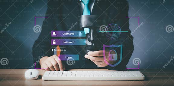 Hacker, Cyber Security and Data Protection on Internet. Person Touching Virtual Shield, Secure ...