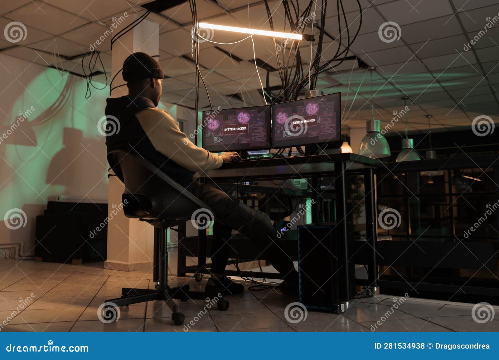 Hacker Cyberattack, Man Writing Password Hacking Software Stock Photo ...