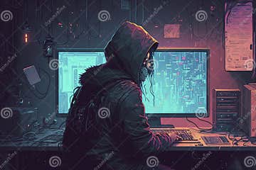 Hacker Cyberpunk Computer Room Cybercrime Code Stock Illustration ...