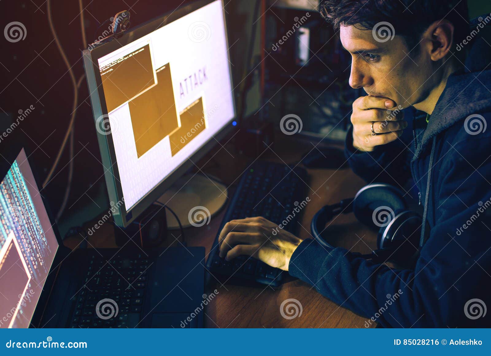 Hacker in the Dark Breaks the Access To Steal Information Stock Photo ...