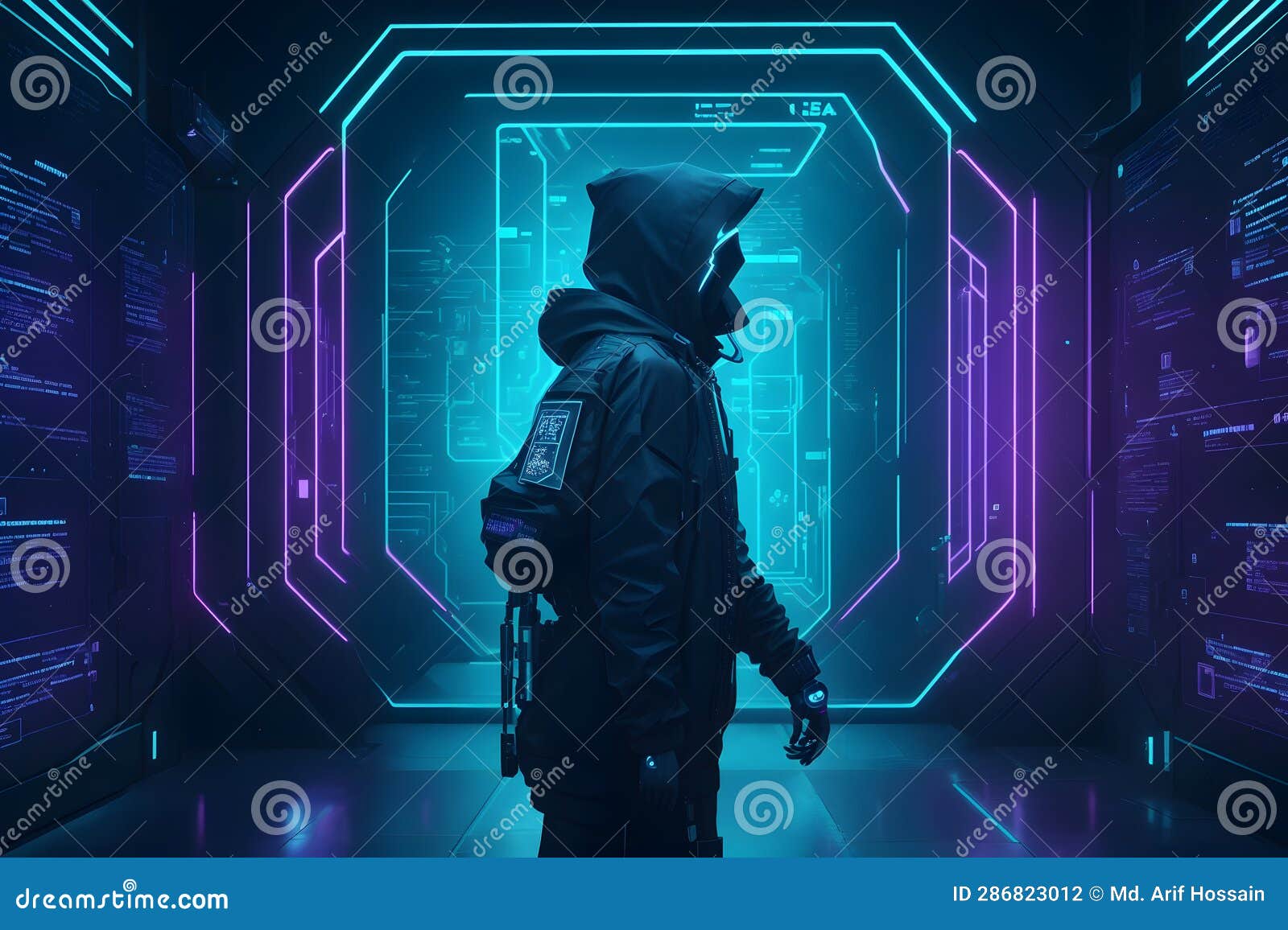 A Hacker in a Dark, Futuristic Environment, a Cybersecurity Image ...