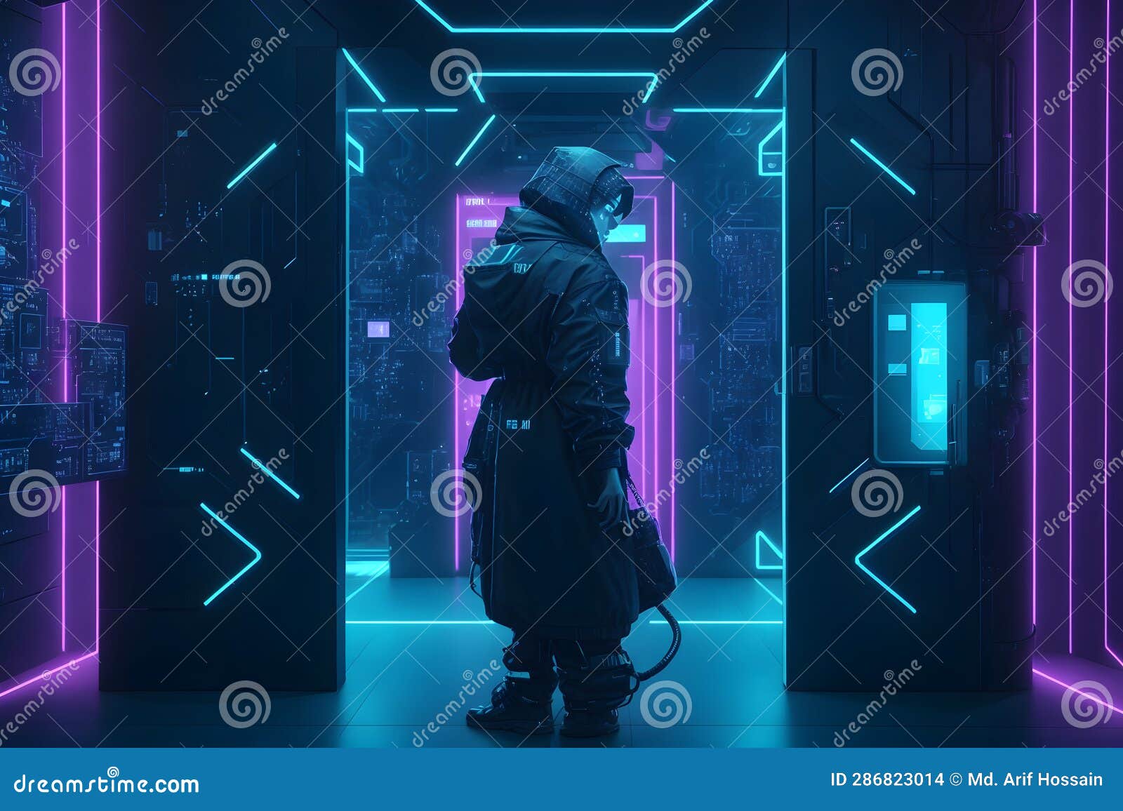 A Hacker in a Dark, Futuristic Environment, a Cybersecurity Image ...