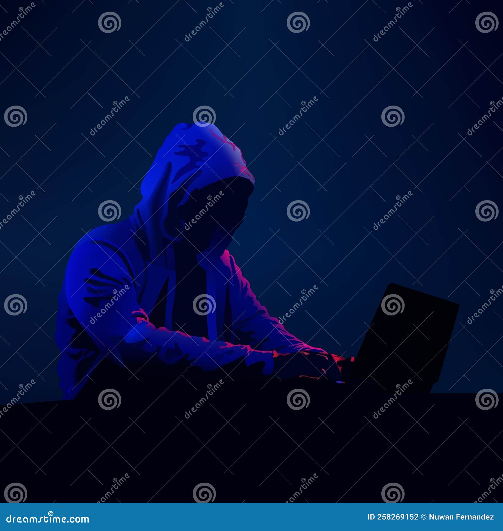 Hacker in Dark. Hooded Figure on Computer. Cyber Security Person. Black ...