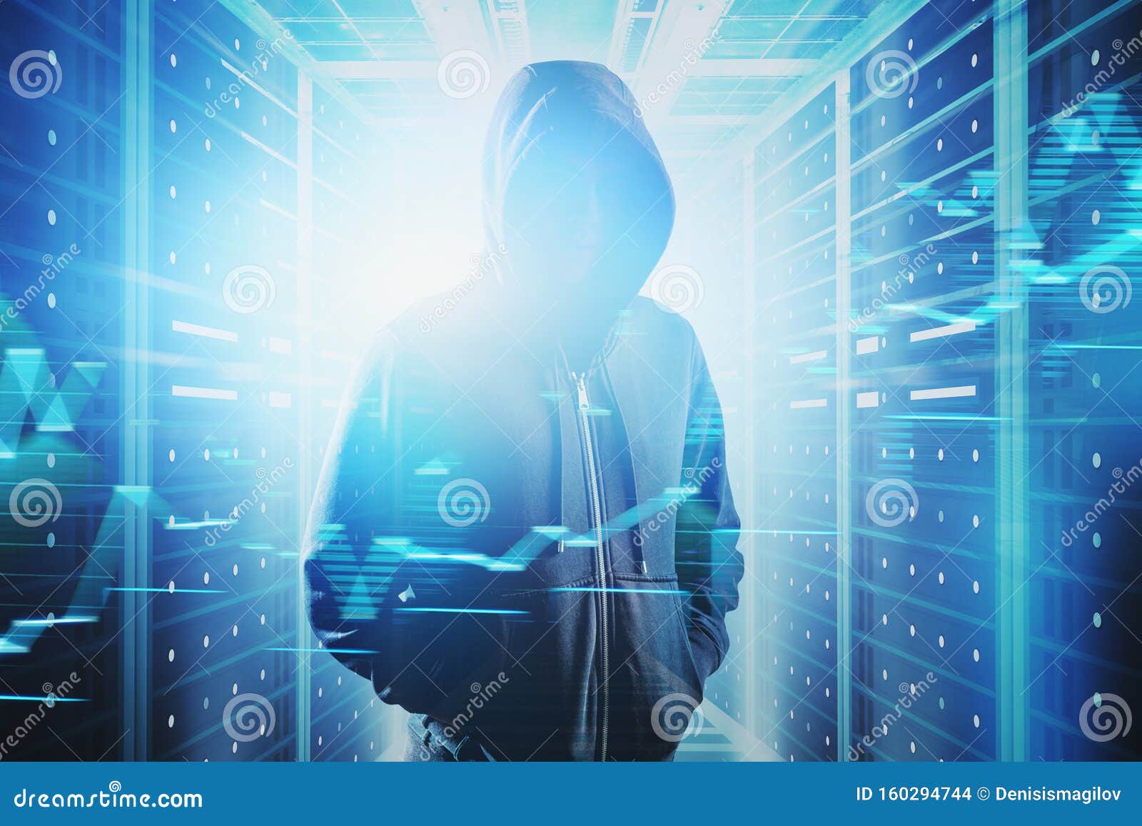 Hacker in Data Center, Cyber Security Stock Photo - Image of background ...