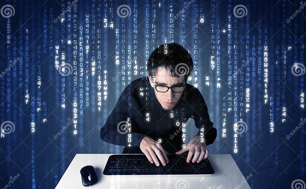 Hacker Decoding Information from Futuristic Network Technology Stock ...