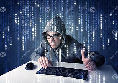 Hacker Decoding Information from Futuristic Network Technology Stock ...