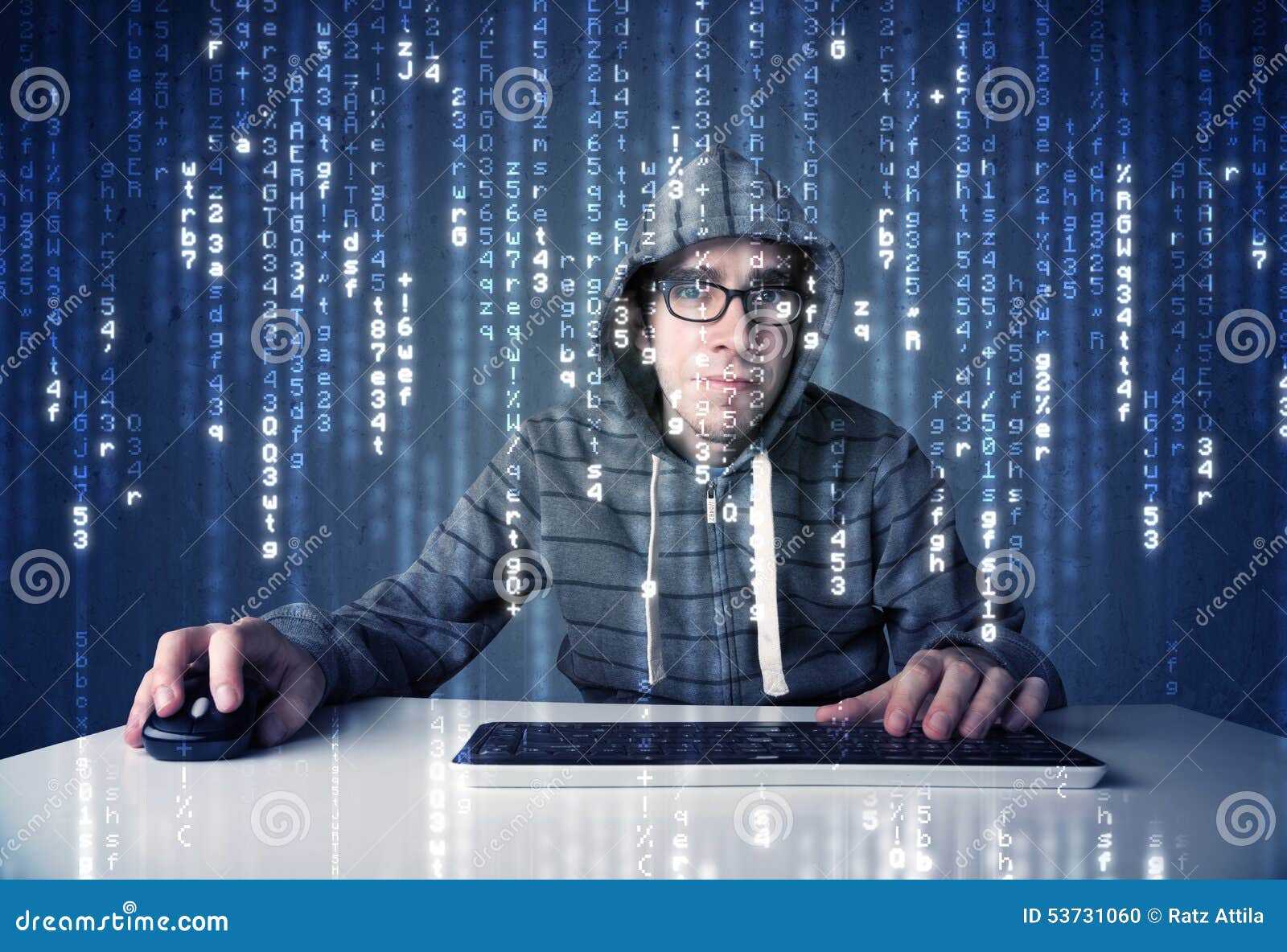 Hacker Decoding Information from Futuristic Network Technology Stock ...