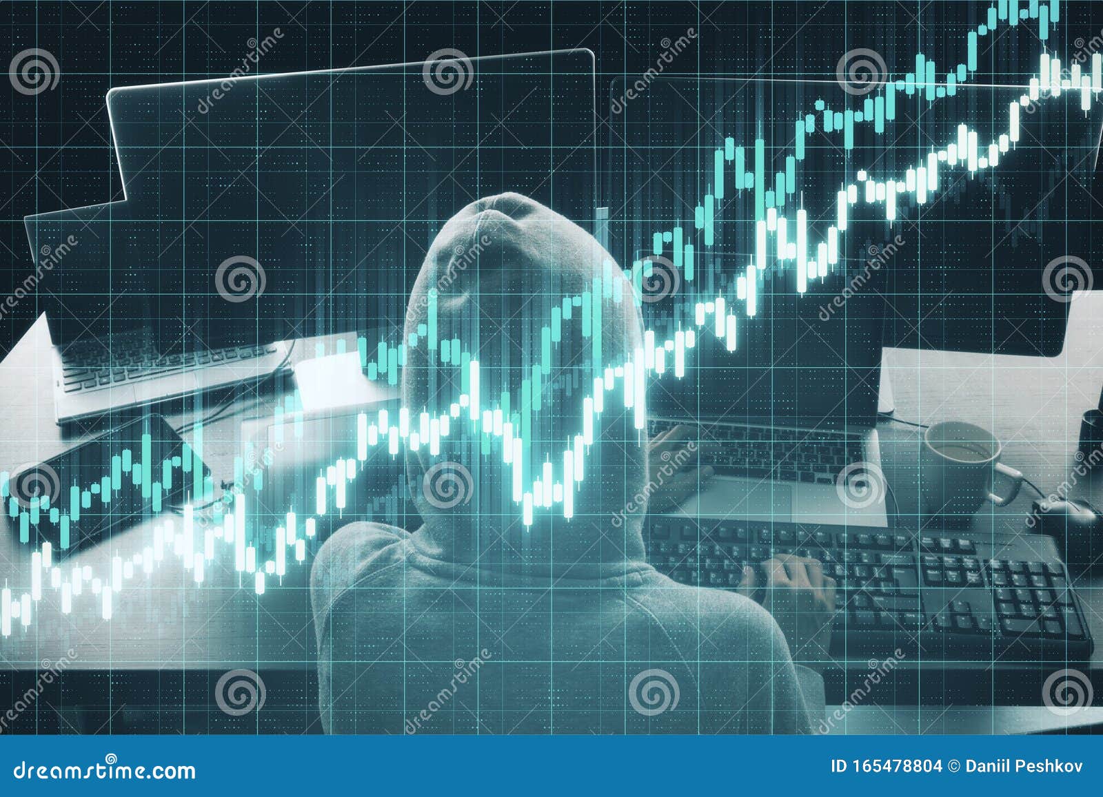 Hacker At Desktop Using Computer And Glowing World Map Royalty-Free ...