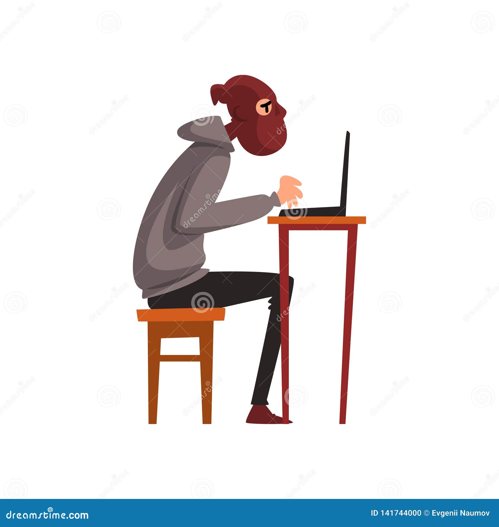 Hacker In Disguise Sitting At Desktop And Working On Laptop, Internet ...