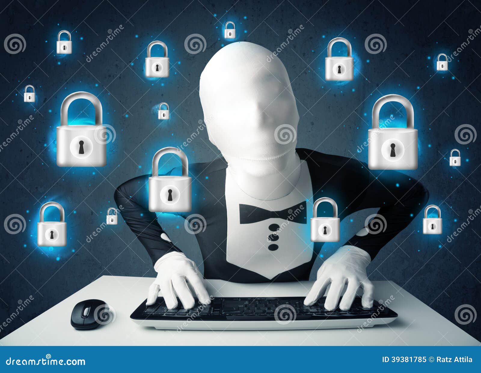 Hacker In Disguise With Virtual Lock Symbols And Icons Stock Image ...
