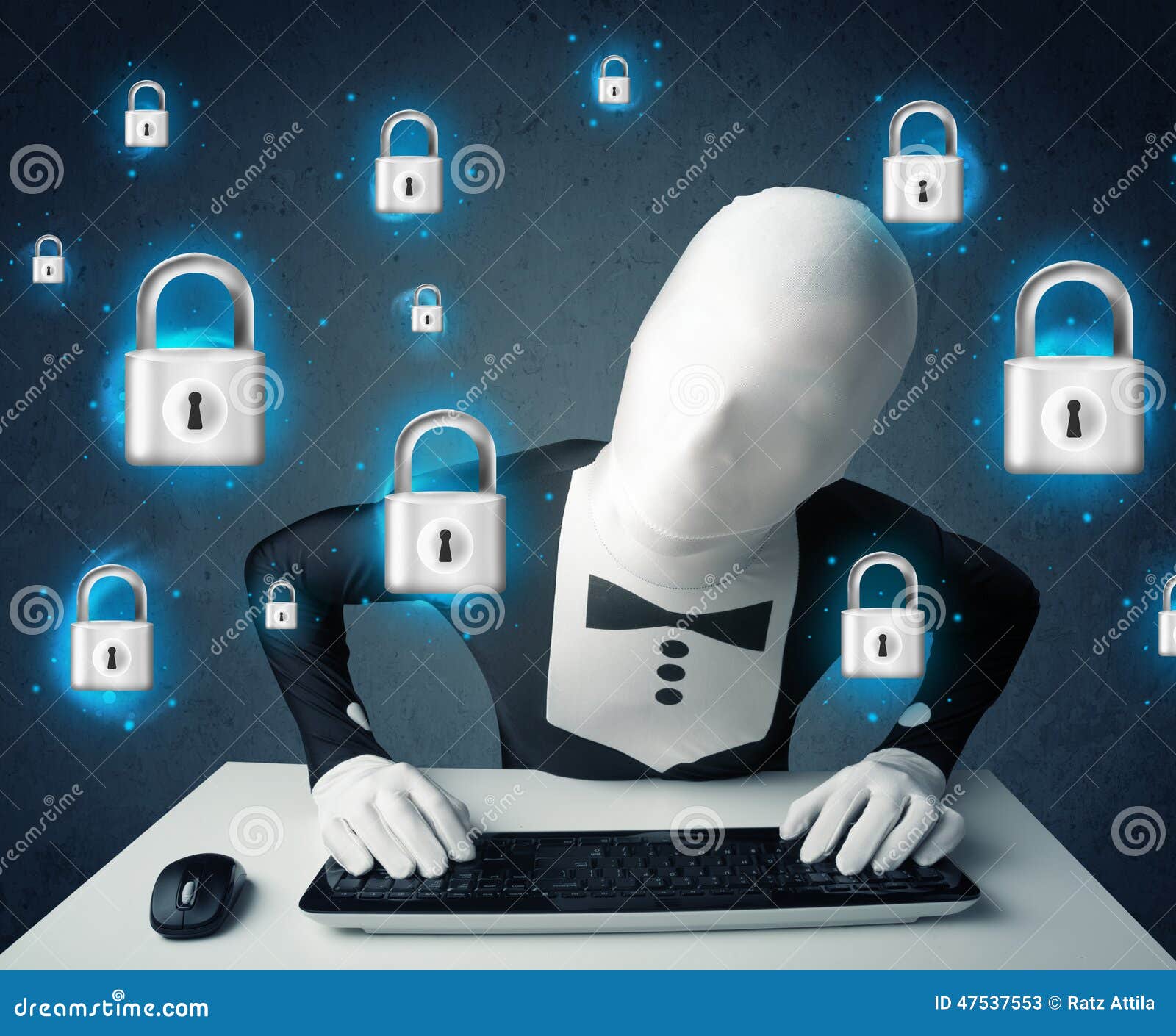 Hacker in Disguise with Virtual Lock Symbols and Icons Stock Image ...