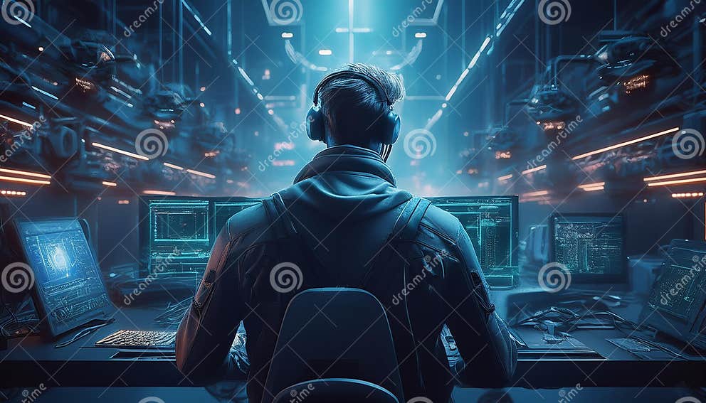 Hacker Doing Work on Computer Stock Illustration - Illustration of ...