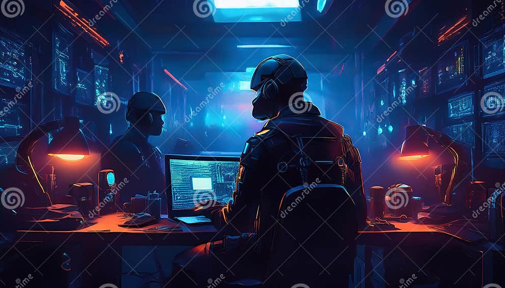 Hacker Doing Work on Computer Stock Illustration - Illustration of text ...