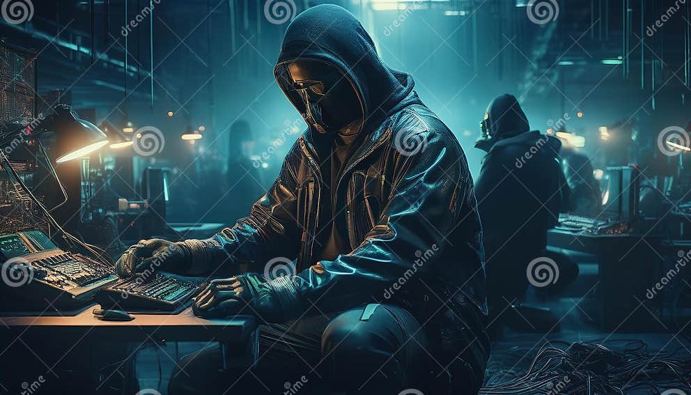 Hacker Doing Work on Computer Stock Illustration - Illustration of ...
