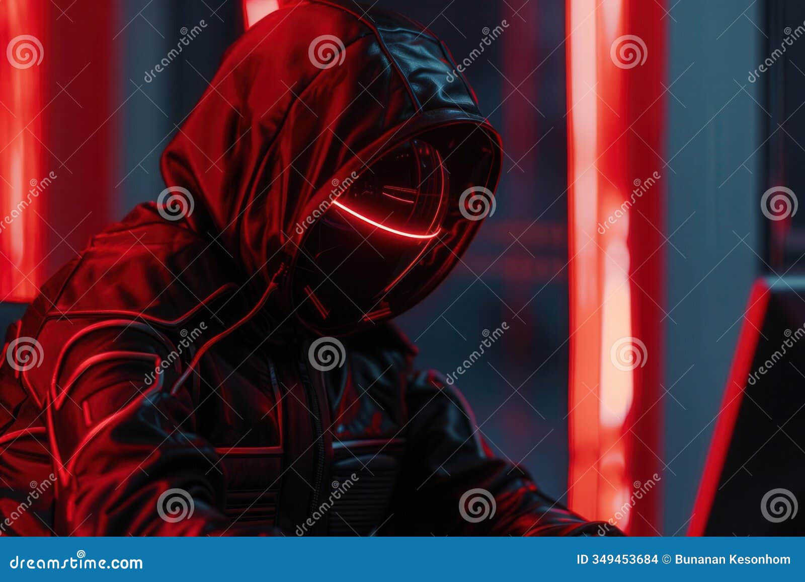 A Hacker Dressed in a Futuristic Halloween Costume Breaking into a ...
