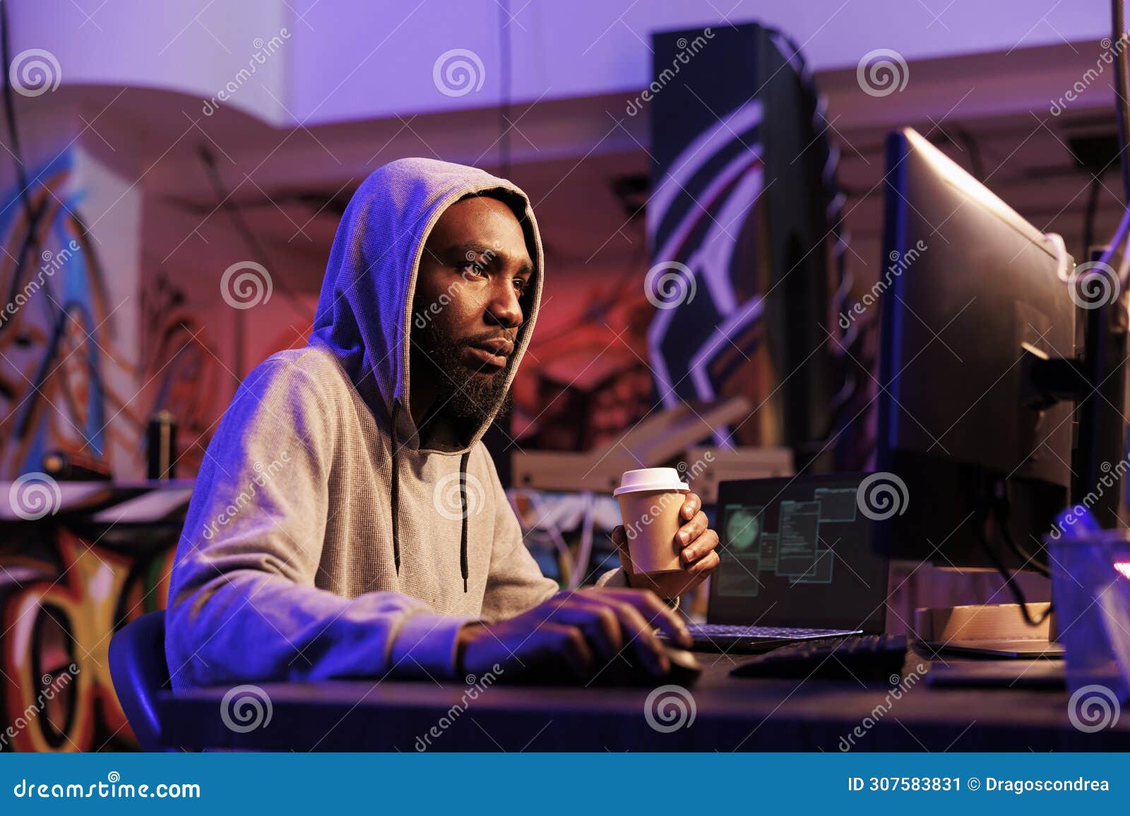 Hacker Drinking Coffee To Go Stock Image - Image of malware, computer ...