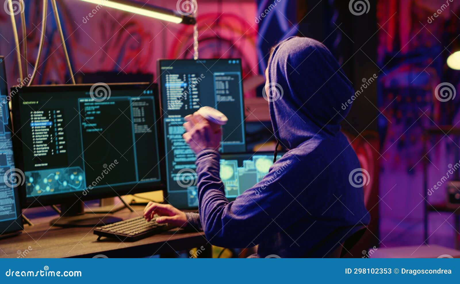 Hacker Drinks Coffee while Hacking Stock Video - Video of crime ...