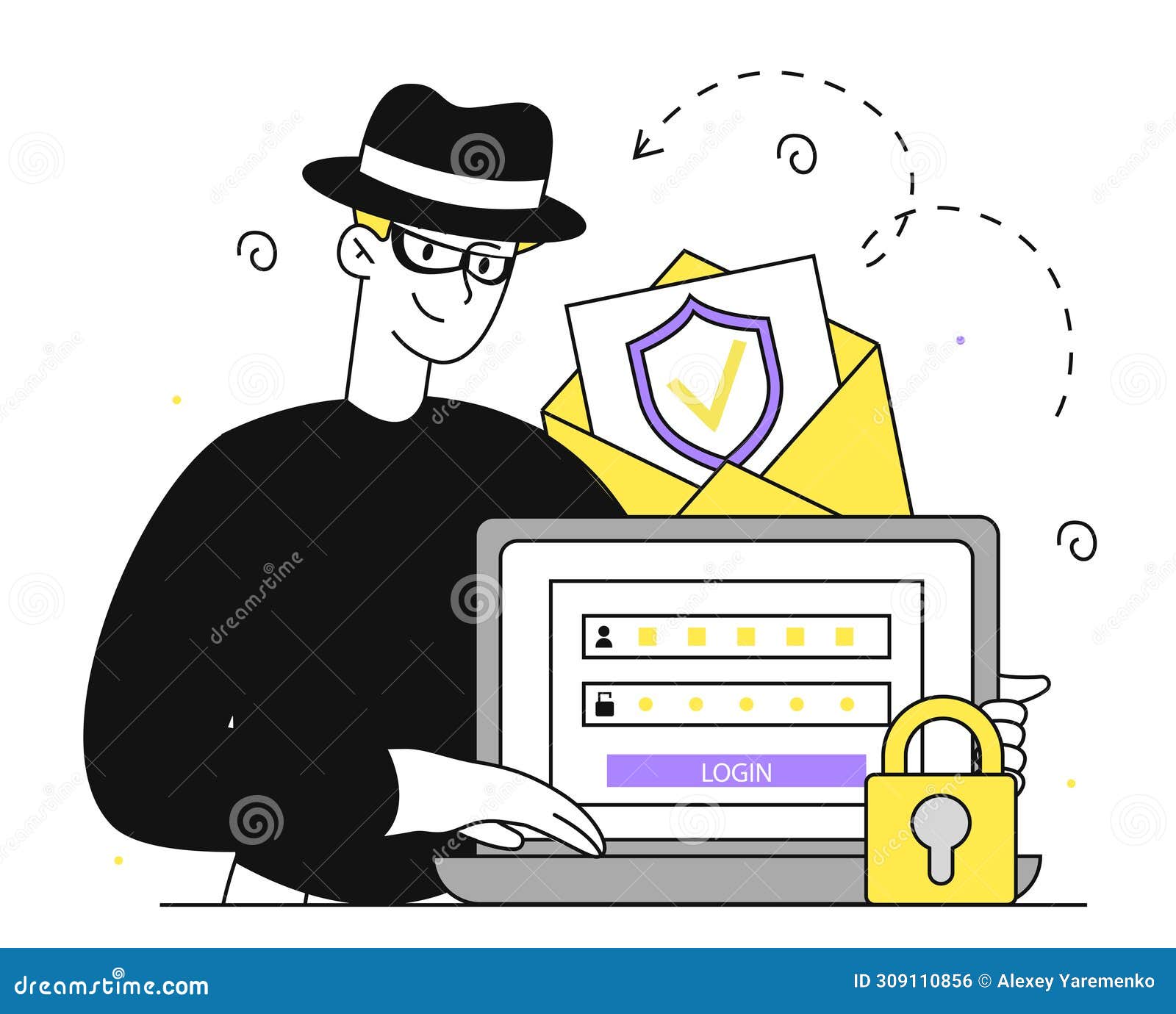 Hacker with Email at Computer Vector Linear Stock Vector - Illustration ...