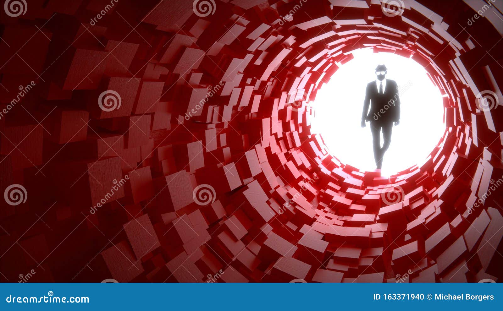 Hacker Entering a Red Cubic Tunnel Cybersecurity Concept Stock ...