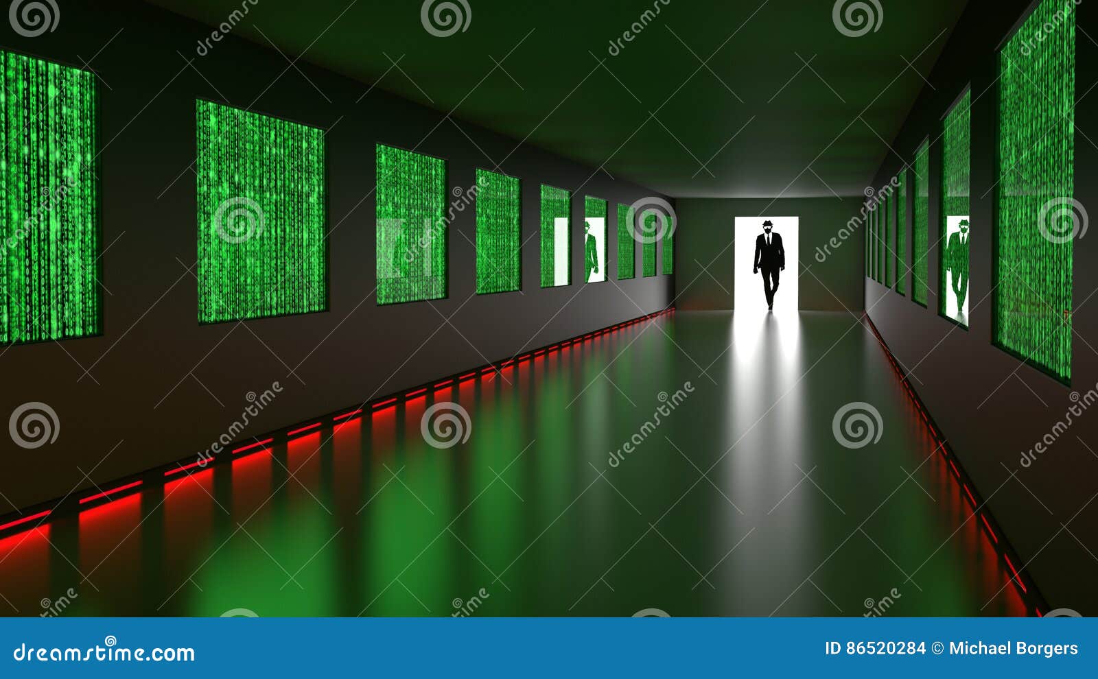 Hacker Enters Backdoor To Server Room with Binary Screens Stock Illustration - Illustration of ...