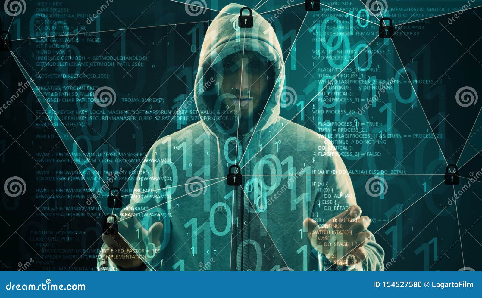 Hacker Espionage Computer Hack, Cyber Attack Bank Stock Photo - Image ...