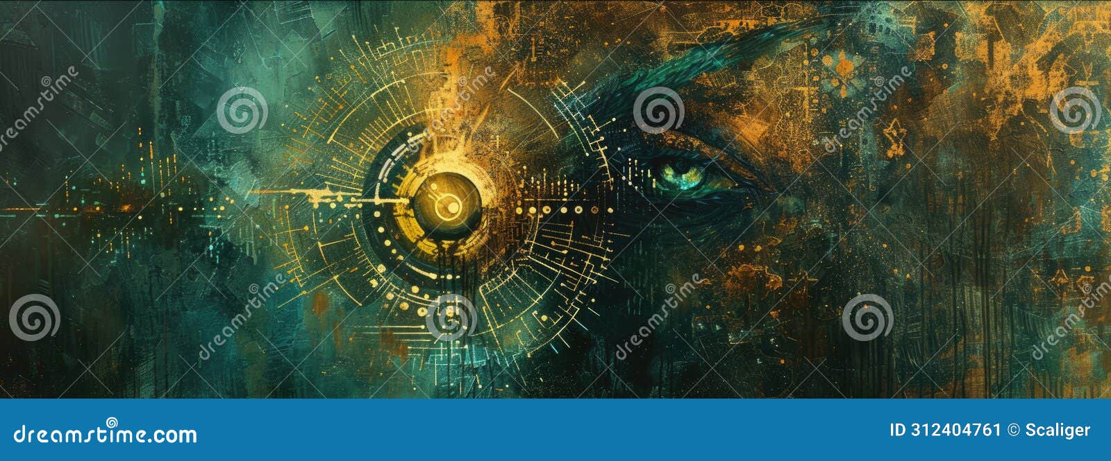 Hacker Eye on Digital Data Background, Banner with Abstract Network ...