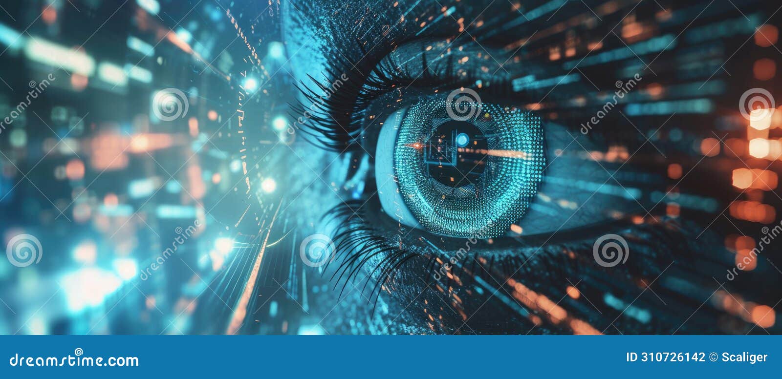 Hacker Eye on Digital Data Background, Banner with Abstract Network ...