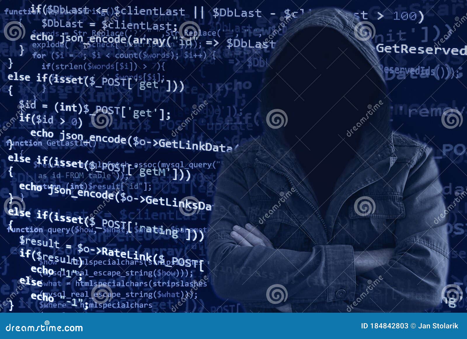 Hacker without Face Surrounded by Source Code Stock Image - Image of ...