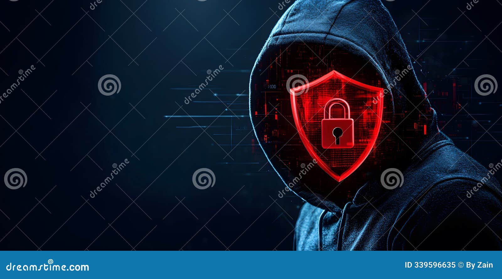 Hacker Facing Digital Shield with Lock Cyber Attack and Online Security ...